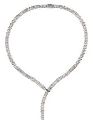 OFFICINA BERNARDI 18kt White Gold Enigma Emerald And Diamond Y Necklace - Silver