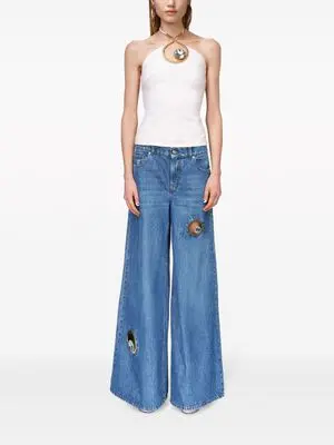 AREA Crystal Eyelet Wide-leg Jeans