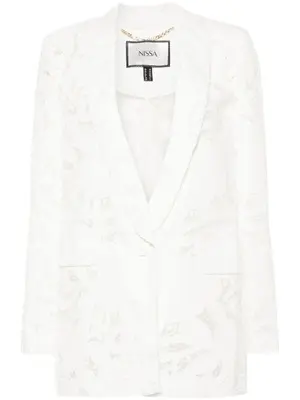 NISSA Single-breasted Floral-embroidered Blazer - White