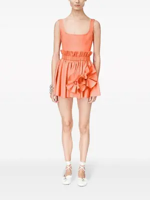AREA Ruffled Flower Appliqué Mini Dress