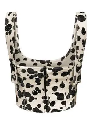 AREA Dalmatian-print Denim Corset Top