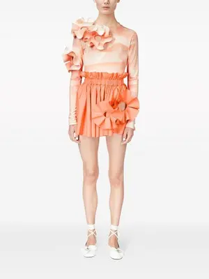 AREA Ruffled Floral Appliqué Mini Skirt
