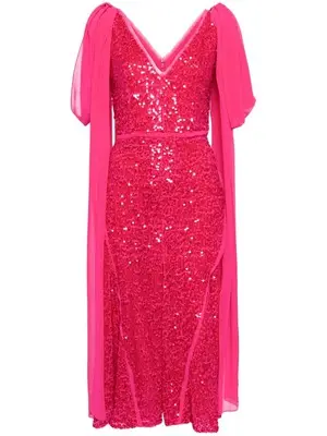Erdem Drape-shoulder Sequin Midi Dress