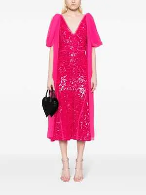 Erdem Drape-shoulder Sequin Midi Dress