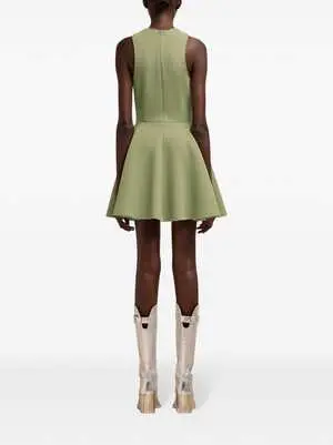 AMI Paris Virgin Wool Skater Mini Dress - Green