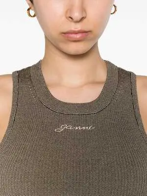 GANNI Logo-embroidered Knitted Tank Top