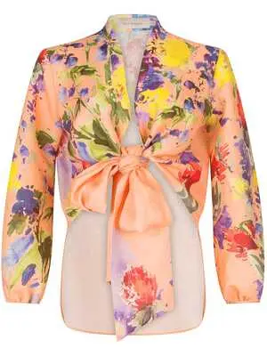 Silvia Tcherassi Floral Linen Blouse - Orange