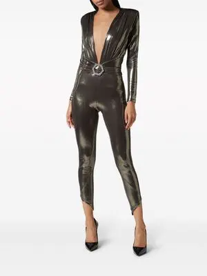 Philipp Plein Crystal-embellished Lamé Jumpsuit - Gold