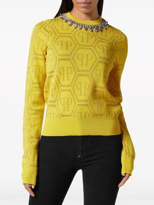 Philipp Plein Monogram Crystal-embellished Jumper - Yellow