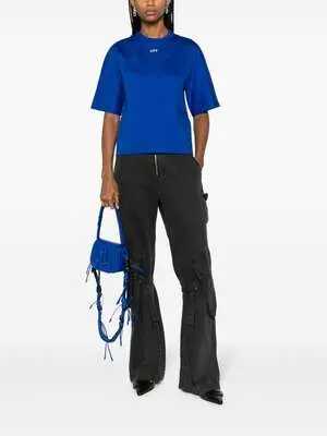 Off-White Logo-embroidered Cropped T-shirt - Blue