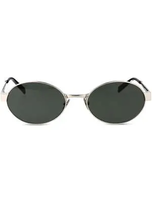 Saint Laurent Logo-engraved Oval Sunglasses - Silver