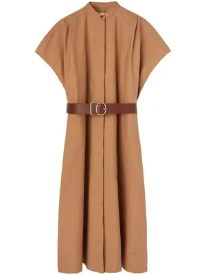 JIL SANDER Collarless Belted Shirt Dress - Brown