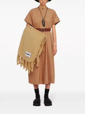 JIL SANDER Collarless Belted Shirt Dress - Brown