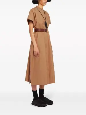 JIL SANDER Collarless Belted Shirt Dress - Brown