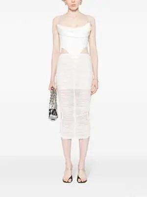 MUGLER Mesh Ruched Midi Skirt
