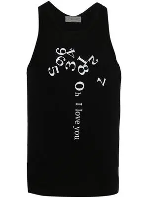 Yohji Yamamoto Numbers-print Cotton Tank Top - Black