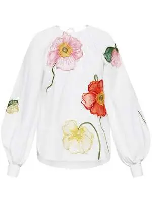 Oscar De La Renta Flower-detail Round-neck Blouse - White