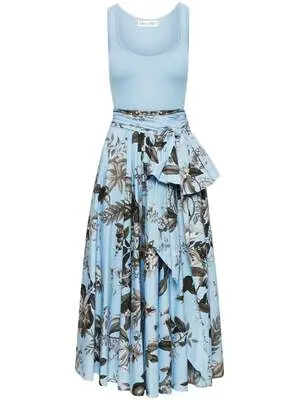 Oscar De La Renta Flora & Fauna-print Sleeveless Midi Dress - Blue