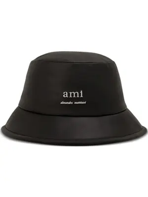 AMI Paris Logo-plaque Leather Bucket Hat - Green