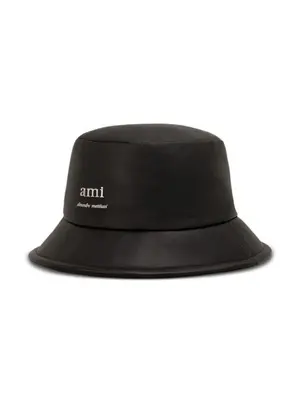 AMI Paris Logo-plaque Leather Bucket Hat