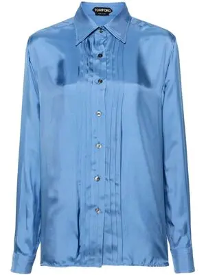TOM FORD Pleated Satin Shirt - Blue