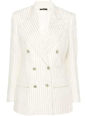 TOM FORD Striped Double-breasted Twill Blazer - Neutrals