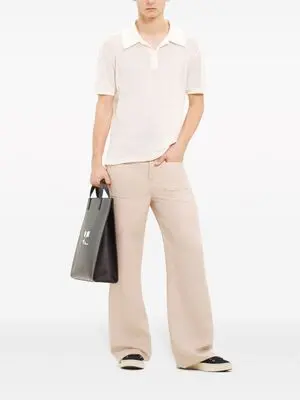 COURREGES Ac Logo-appliqué Mesh Polo Shirt - Neutrals