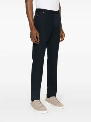 BOSS Tapered-leg Cotton-blend Trousers - Blue