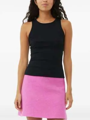 GANNI Ribbed Tank Top With Appliqué Logo - Black