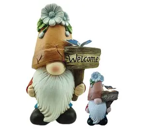 SANTA'S WORKSHOP 15.7' Resin Solar Welcome Flow Erpot Hat Gnome - One-color