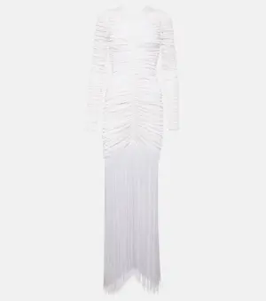 Khaite Guisa Fringed Shirred Gown - White