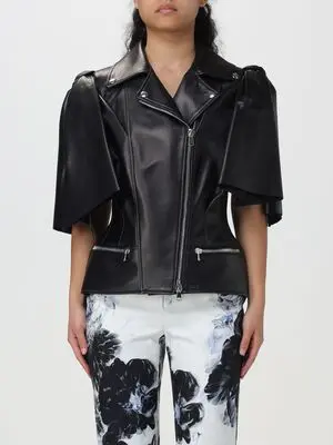 Alexander McQueen Leather Jacket With Draped Sleeves