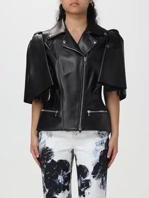 Alexander McQueen Leather Jacket With Draped Sleeves