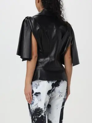 Alexander McQueen Leather Jacket With Draped Sleeves
