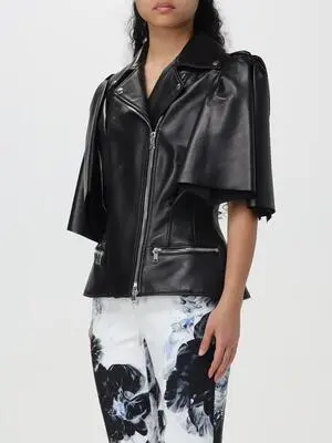 Alexander McQueen Leather Jacket With Draped Sleeves