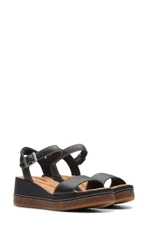 Clarks Kassanda Lily Wedge Sandal - Black Leather