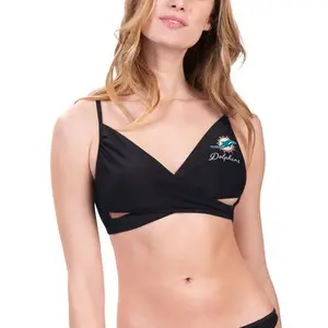 G-III 4HER BY CARL BANKS Miami Dolphins Hall Of Fame Bikini Top - Black