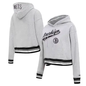 PRO STANDARD Brooklyn Nets Script Tail Cropped Pullover Hoodie - Heather Gray