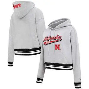 PRO STANDARD Nebraska Huskers Script Tail Fleece Cropped Pullover Hoodie - Heather Gray