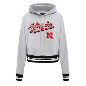 PRO STANDARD Nebraska Huskers Script Tail Fleece Cropped Pullover Hoodie - Heather Gray