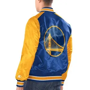 STARTER Golden State Warriors Renegade Satin Varsity Jacket By - Royal