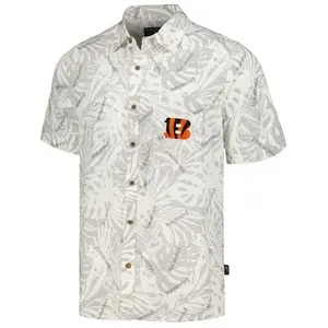 MARGARITAVILLE Cincinnati Bengals Sand Washed Monstera Print Party Button-up Shirt