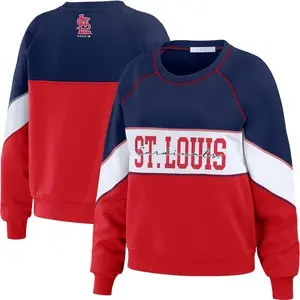 WEAR BY ERIN ANDREWS St. Louis Cardinals Color Block Crewneck Pullover - Navy