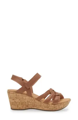 Naot Tropical Platform Wedge Sandals - Caramel Leather