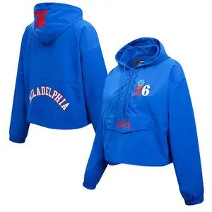 PRO STANDARD Philadelphia 76ers Classic Wind Woven Cropped Half-zip Jacket - Royal