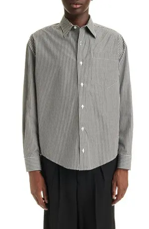 AMI Paris De Coeur Boxy Fit Stripe Cotton Oxford Button-up Shirt