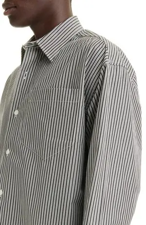 AMI Paris De Coeur Boxy Fit Stripe Cotton Oxford Button-up Shirt