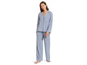Eberjey Nautico Long Pj Set Women's Pajama Sets Classic Stripe Slate Blue/ivory Gray