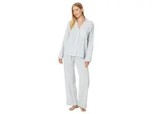 Eberjey Nautico Long Pj Set Women's Pajama Sets Classic Stripe Slate Blue/ivory White