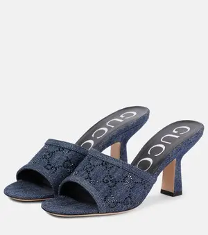 Gucci Gg Crystal Denim Mules